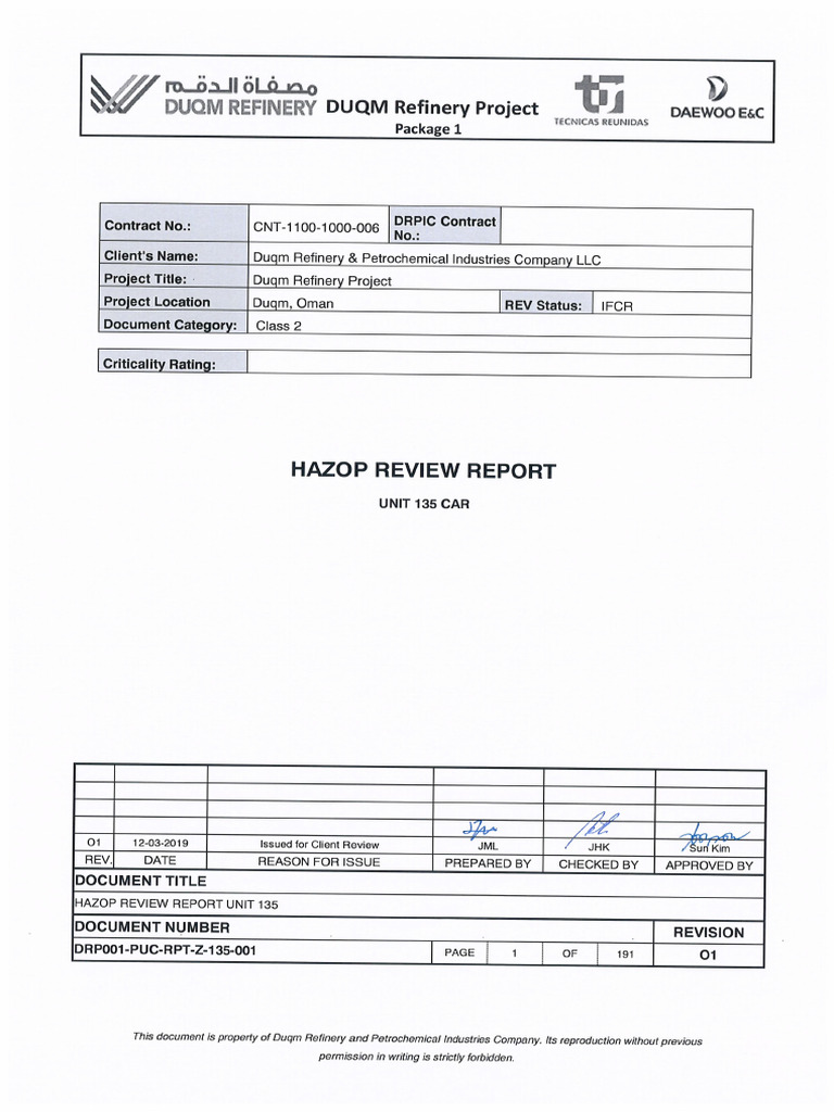 Duqm Refinery HAZOP Study Report | PDF | Filtration | Pump