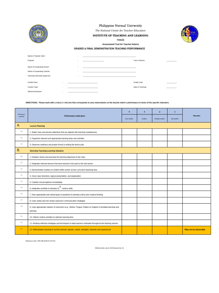 Teacher Intern Assessment Tool | PDF | Learning | Educational Technology
