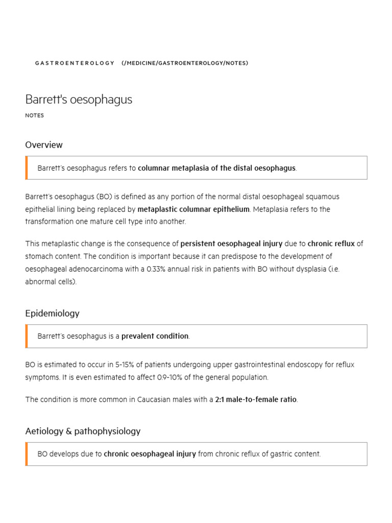 Understanding Barrett's Oesophagus | PDF | Esophagus | Digestive Diseases