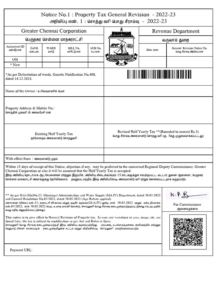 Chennai Property Tax Revision Notice 2022-23 | PDF | Taxation | Public ...
