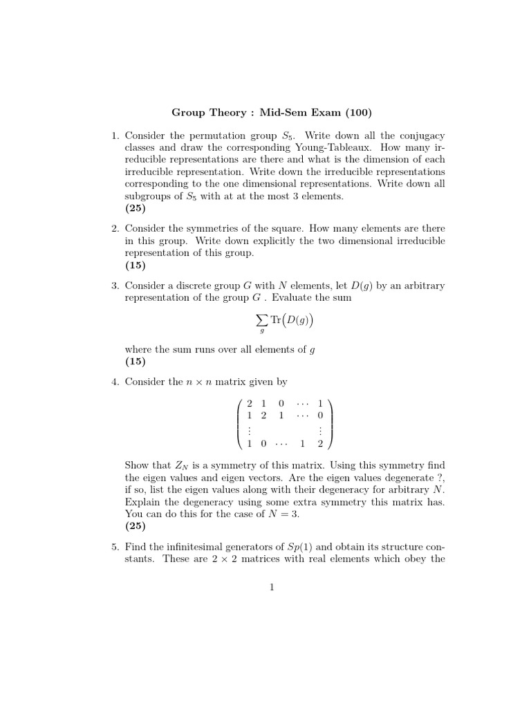 midsem_2025v2 | PDF | Group (Mathematics) | Representation Theory