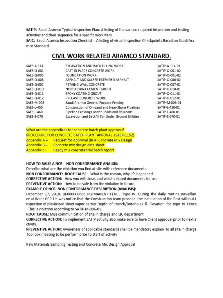 Saudi Aramco Engineering Standard For QC 1740923157 | PDF | Concrete ...