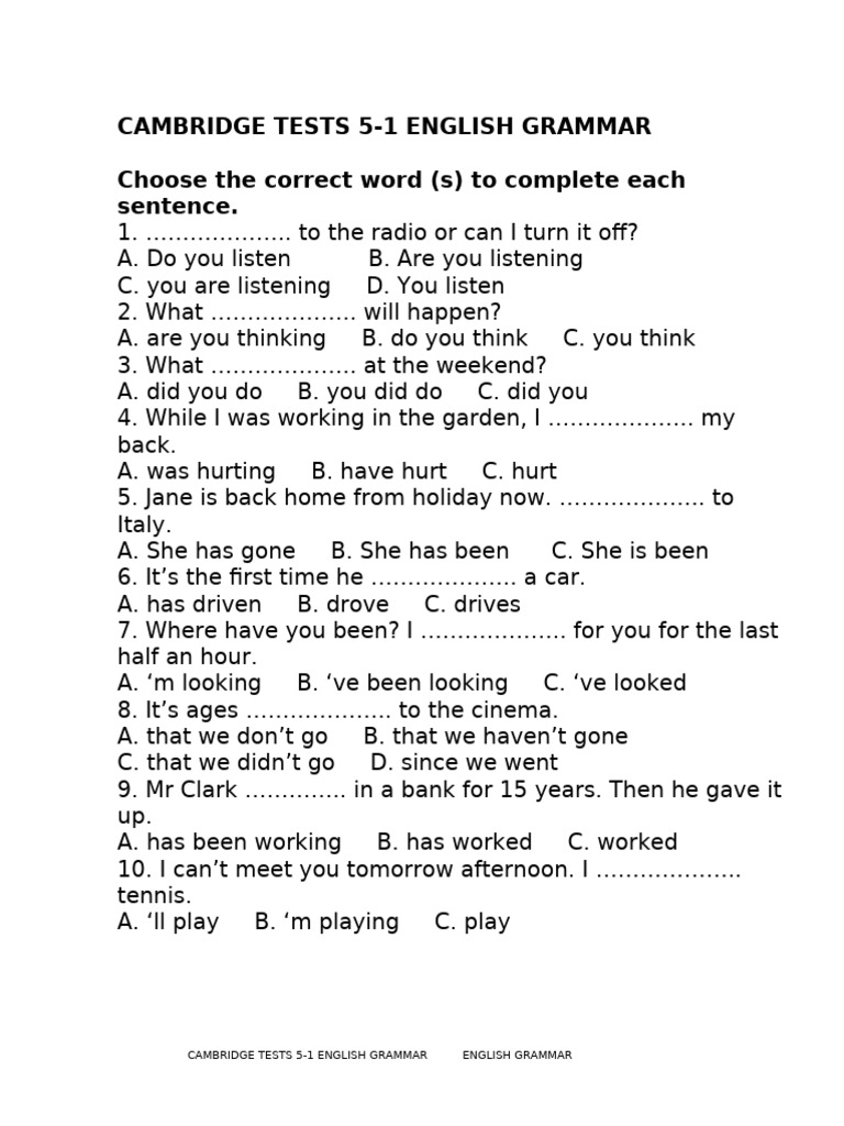 Cambridge English Grammar Test 5-1 | PDF