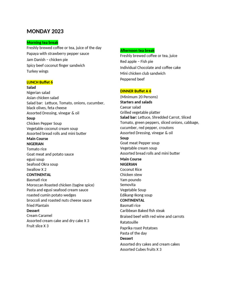 Buffet Menus Tea Break 3 | PDF | Salad | Soup