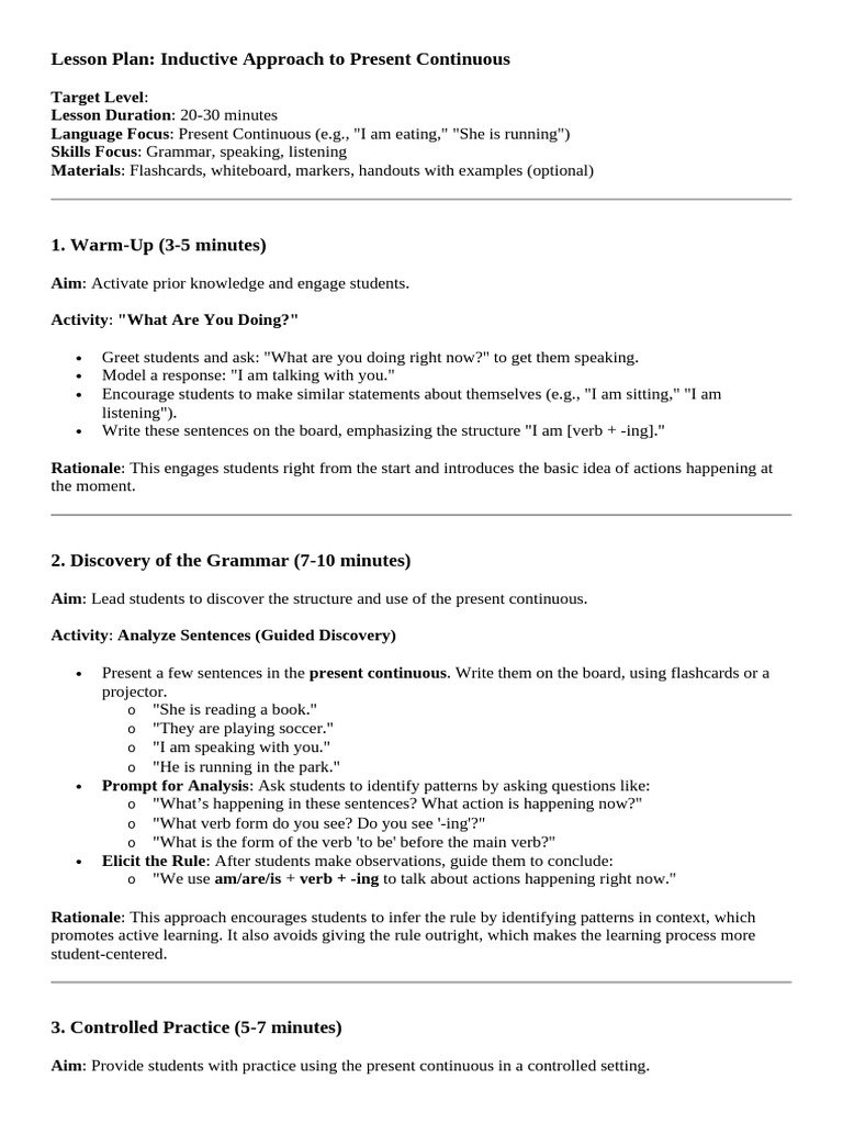 Lesson Plan - Present Continuous | PDF | Question | Learning