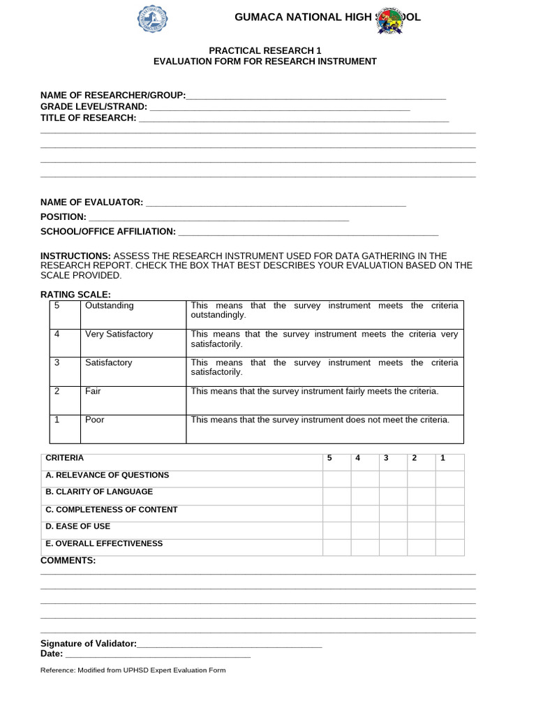 PR1 Evaluation Form and Questionnaire | PDF | Questionnaire ...