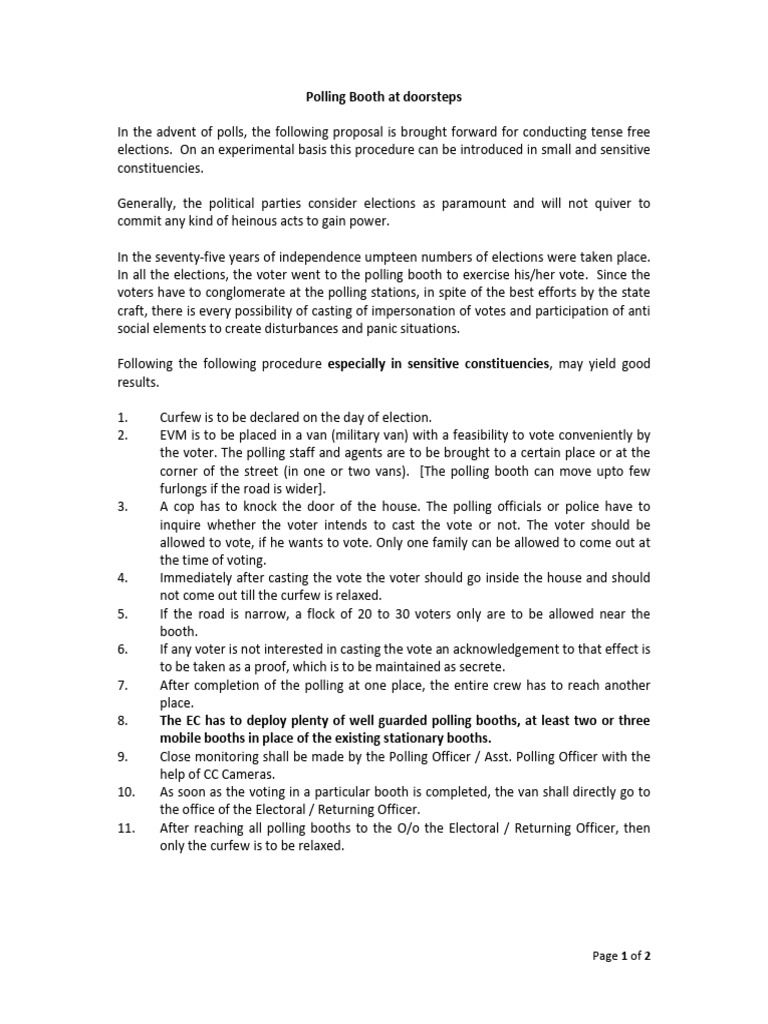 Polling Booth at Doorsteps | PDF | Voting | Elections