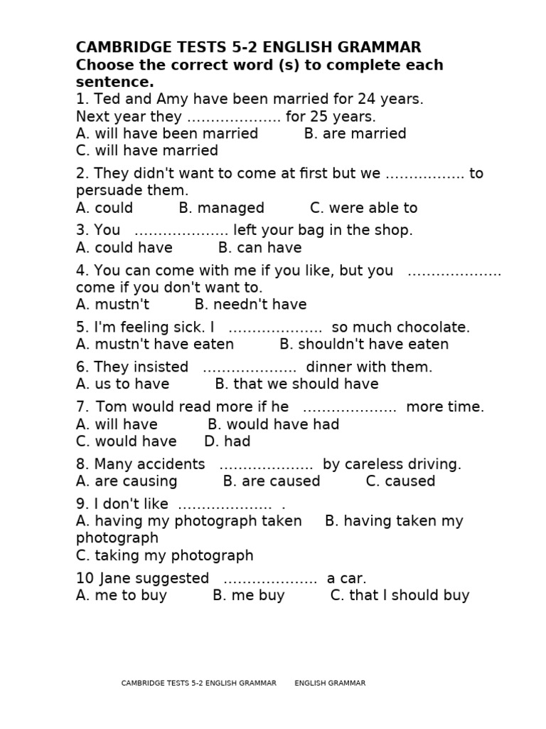 CAMBRIDGE TEST 5-2 ENGLISH GRAMMAR | PDF