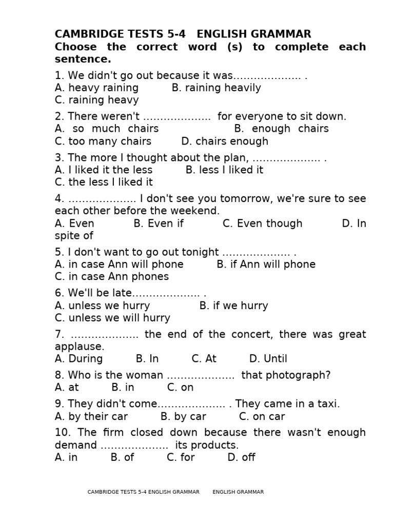 Cambridge Test 5-4 English Grammar | PDF