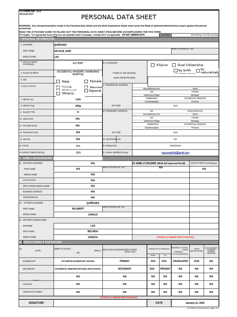 Personal Data Sheet Template | PDF | Justice | Crime & Violence