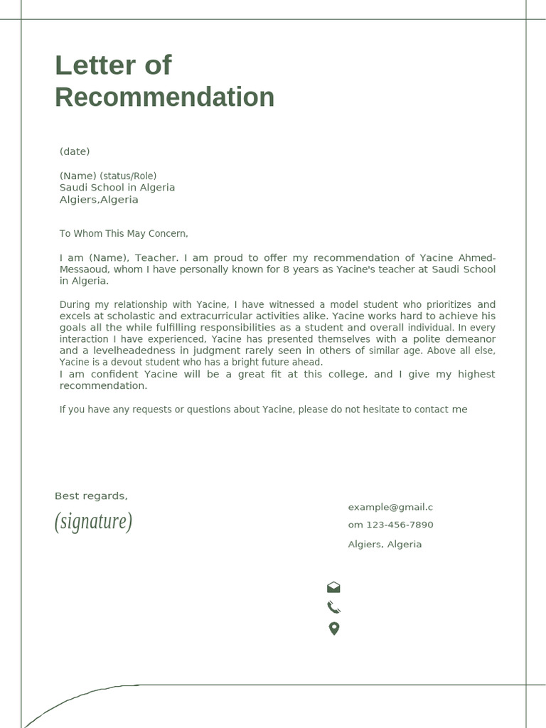 Letter of Recomendation | PDF