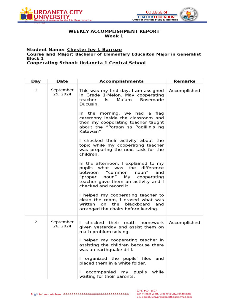 Barrozo Narative Report Week 2 | PDF | Teachers | Behavior Modification