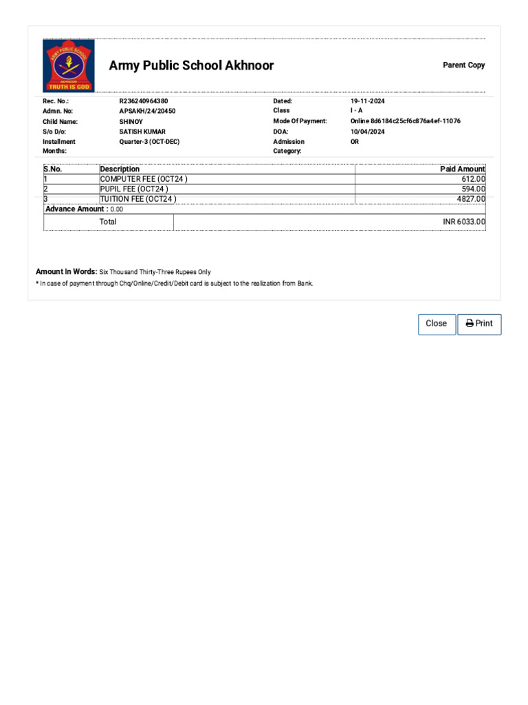 Erp - Awesindia.edu - in FeeReceipts PrintFeeReceiptParent | PDF