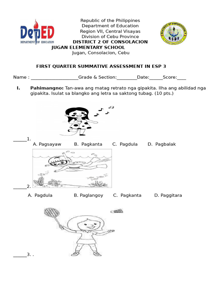 Q1 EsP 3 Summative Assessment | PDF