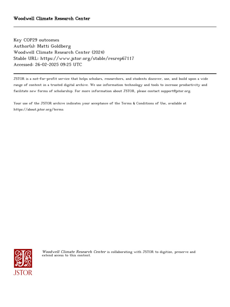 Goldberg KeyCOP29outcomes 2024 | PDF | Climate Change Mitigation ...