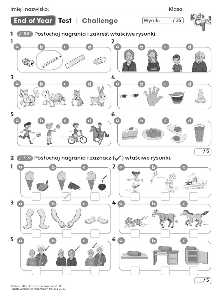 Kids Can - 1 - End of Year Test - Challenge | PDF