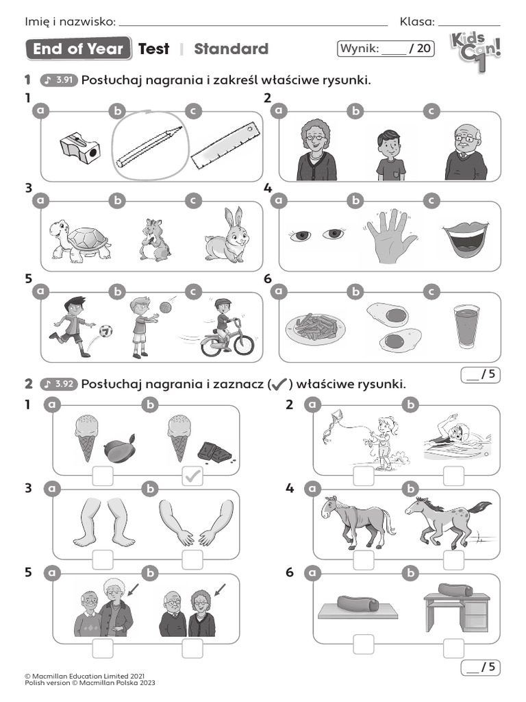 Kids Can - 1 - End of Year Test - Standard | PDF
