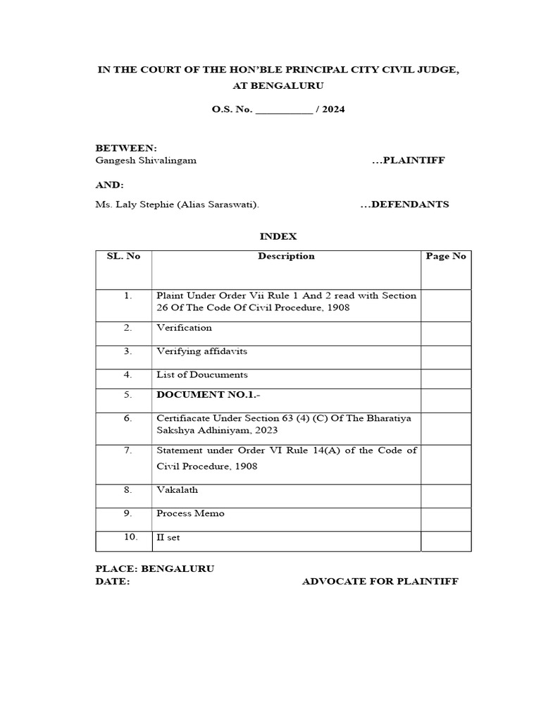 Draft Plaint For The Recovery of Money | PDF | Lawsuit | Affidavit