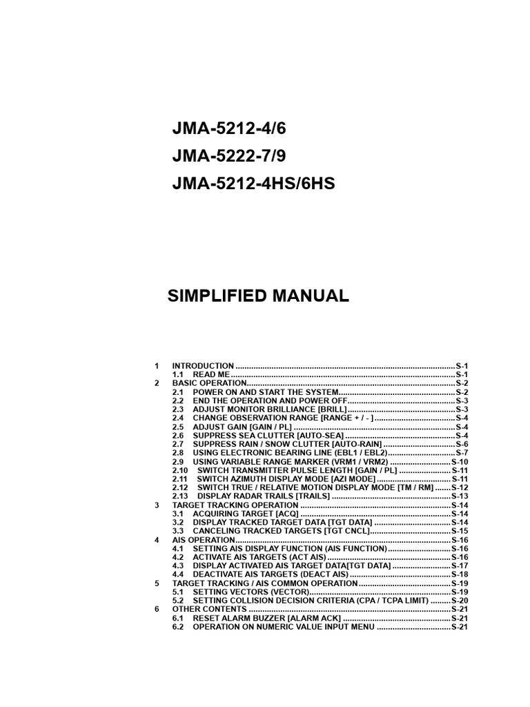 JMA-5200 Simplified Manual | PDF | Radar | Navigation