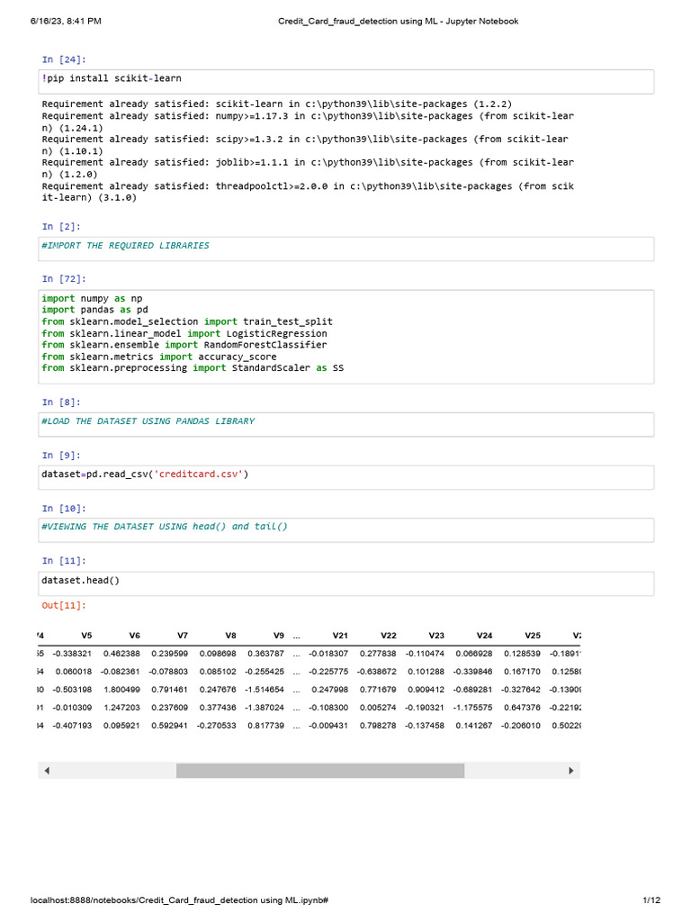 Credit - Card - Fraud - Detection Using ML - Jupyter Notebook | PDF | Visual Cortex | Applied ...