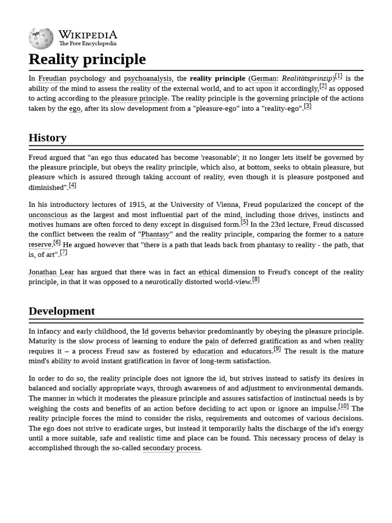 Reality Principle | PDF | Psychology | Psychoanalysis