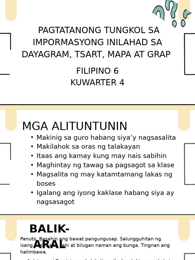 Pagtatanong Tungkol Sa Impormasyong Inilahad Sa Dayagram, Tsart, Mapa ...