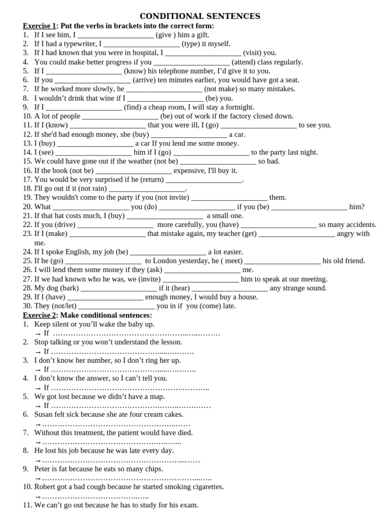 Conditional Sentence Exercises - Handout | PDF