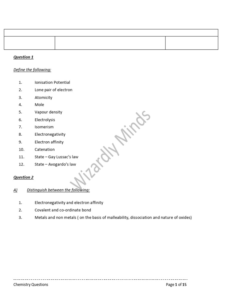 Essential Chemistry Questions for Class X | PDF | Salt (Chemistry ...