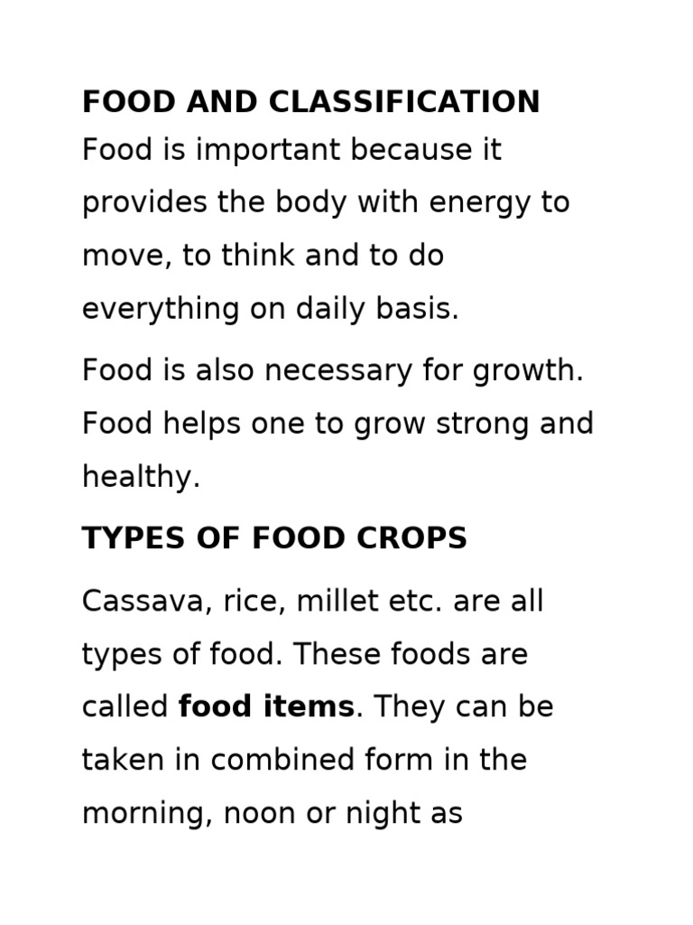 Food and Classification WK 4 | PDF