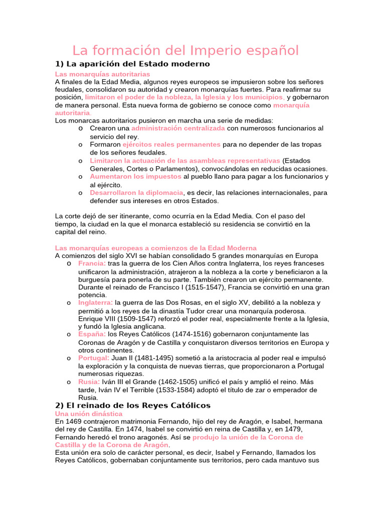 La Formación Del Imperio Español Apuntes Geh Pdf Imperio Español