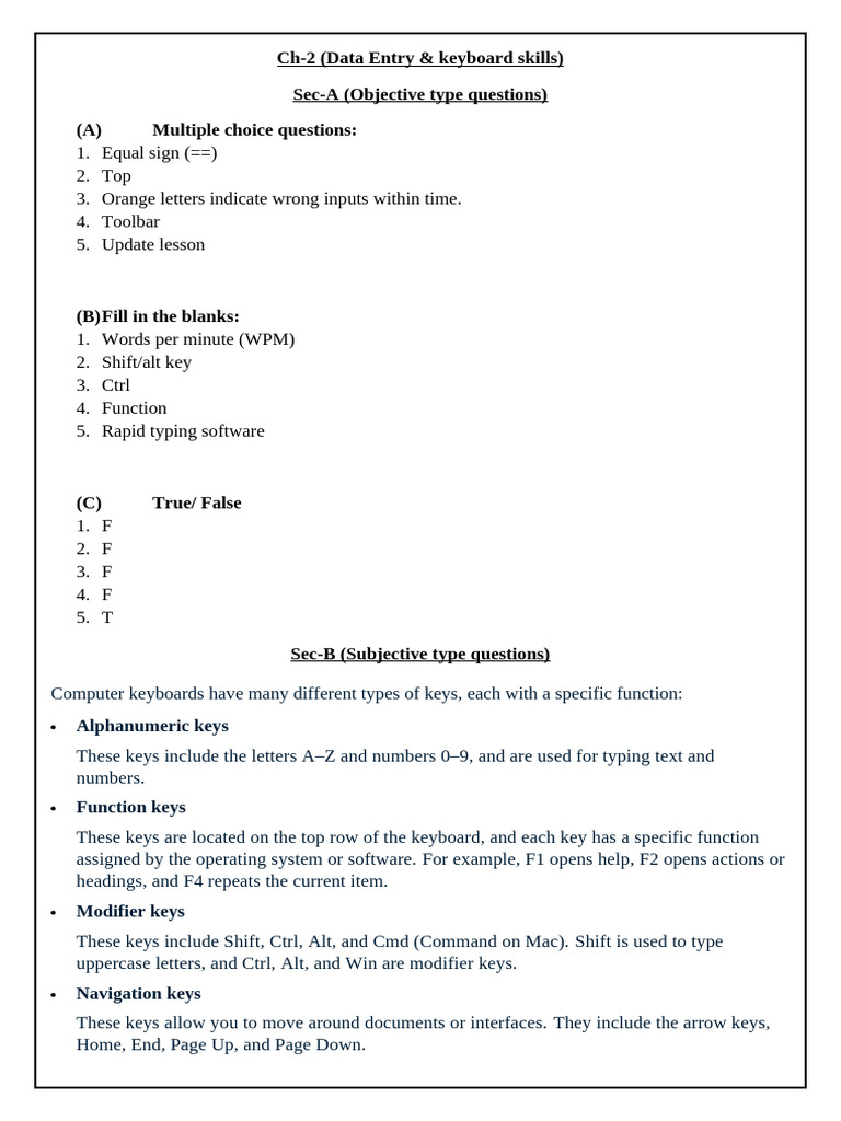 Data Entry & Keyboard Skills Guide | PDF | Computer Keyboard | Writing ...