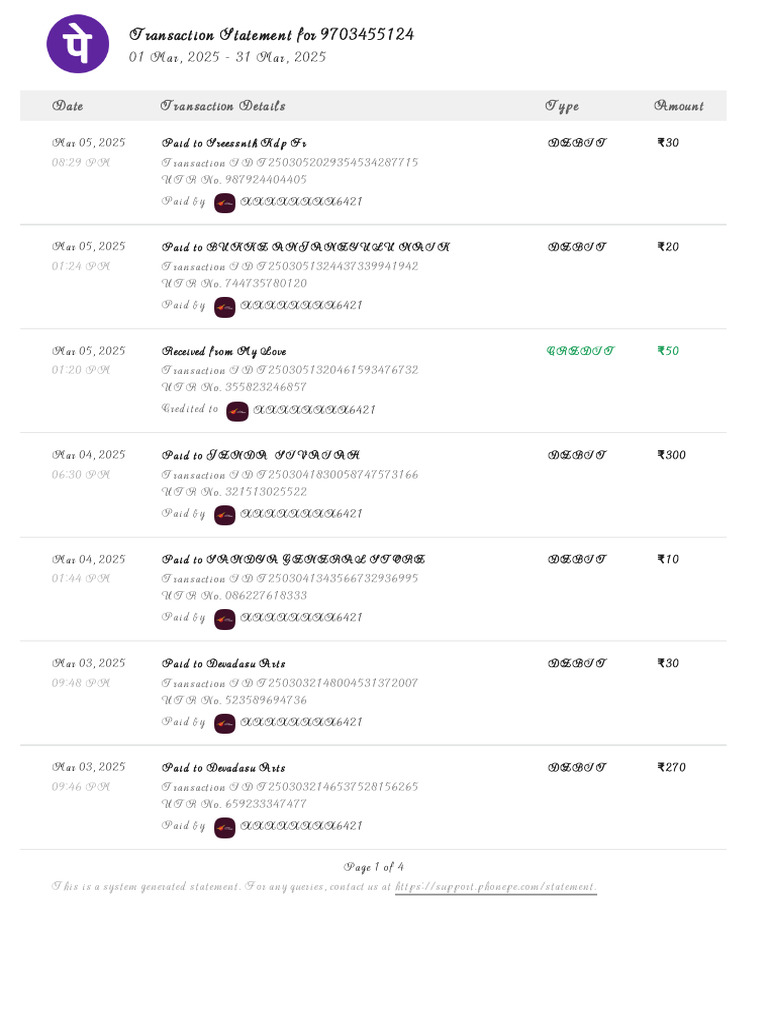 PhonePe Statement Mar2025 Mar2025 | PDF | Debits And Credits | Service Industries