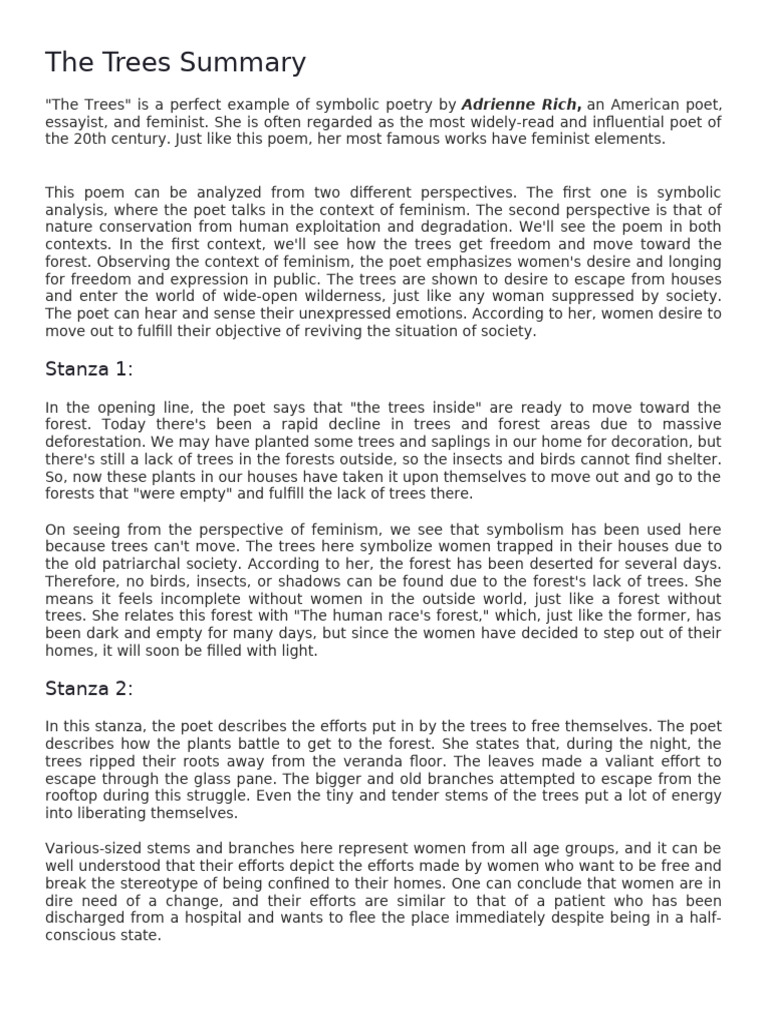 CSK W The Trees Summary | PDF | Feminism | Gender Studies