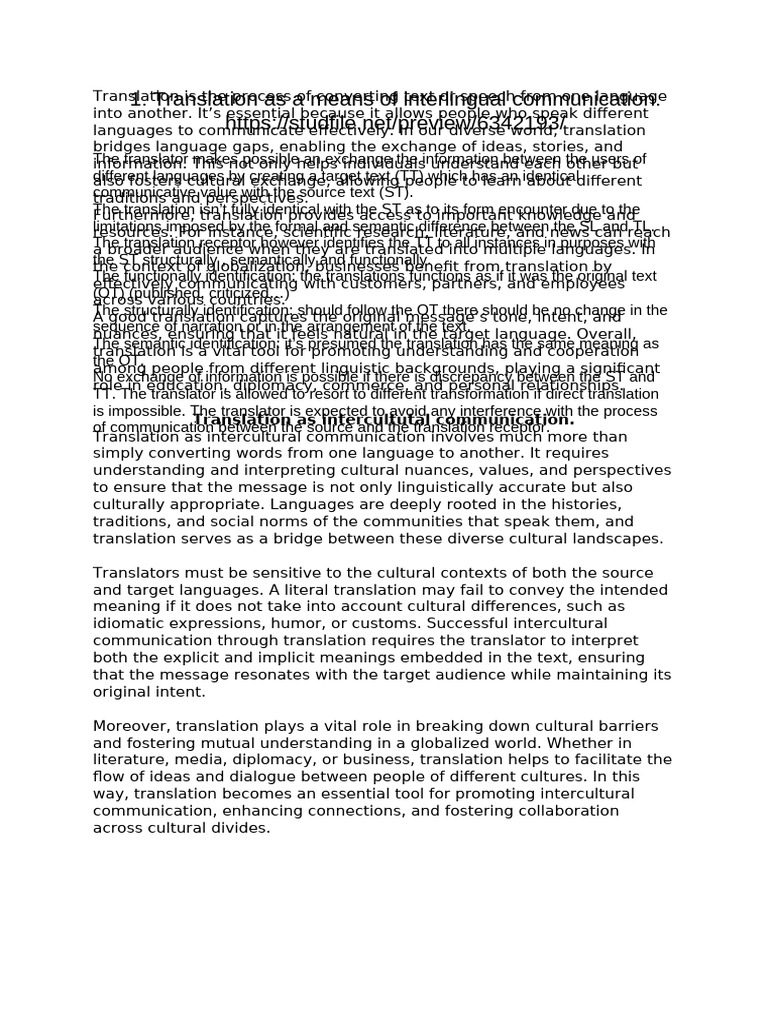 Translation As A Means of Interlingual Communication. | PDF ...