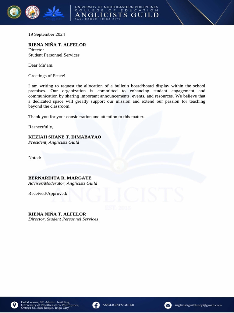 Request for School Bulletin Board Allocation | PDF