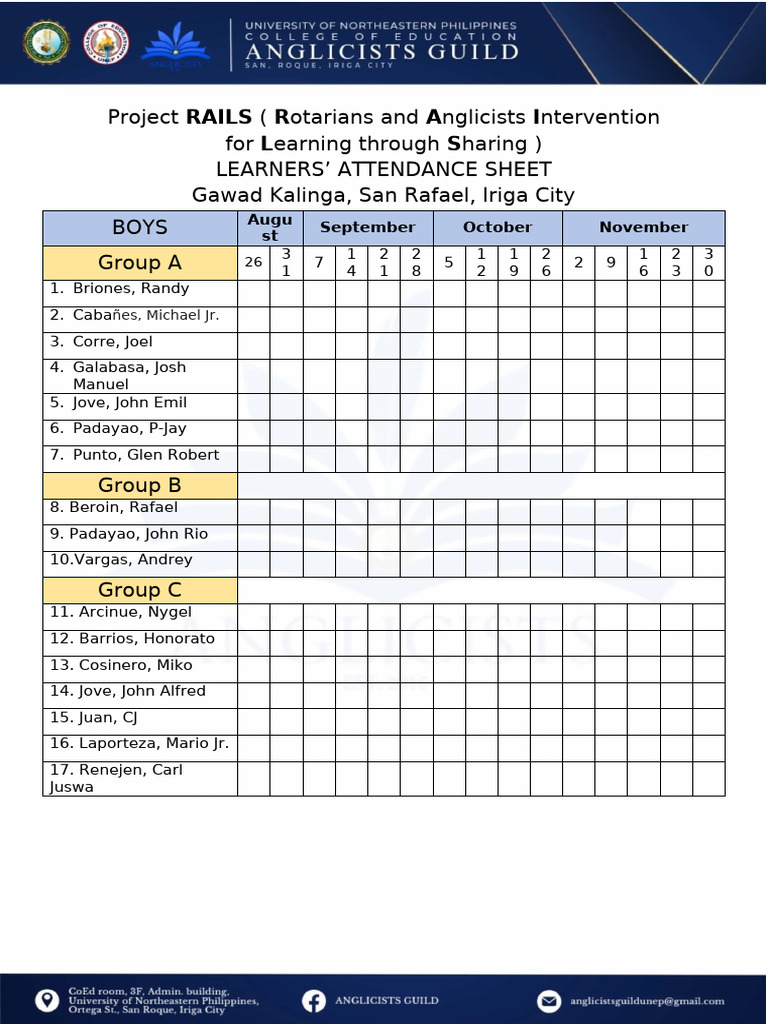 Group Attendance Sheet for Project RAILS | PDF