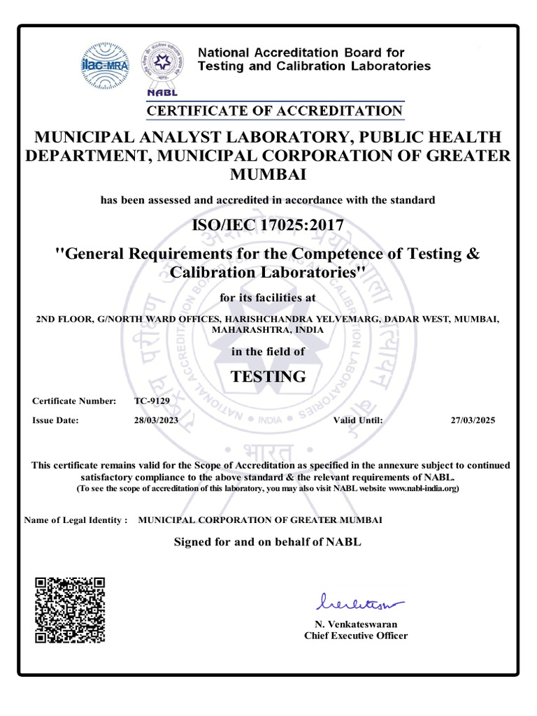 ISO/IEC 17025 Accreditation for MCGM Lab | PDF