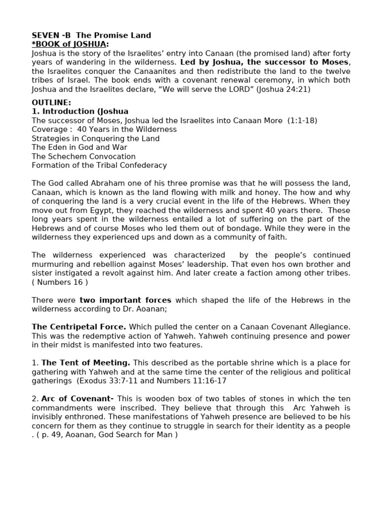 LESSON 6 - The Promise Land | PDF | Joshua | Israelites