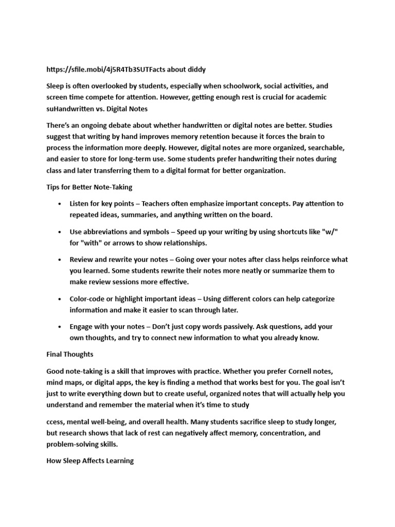 Effective Note-Taking and Sleep Tips | PDF | Sleep | Sleep Deprivation
