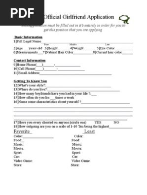 Girlfriend Application Form Funny
