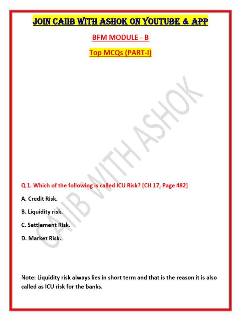 BFM 2024 LIVE MCQs - Module B | PDF | Securitization | Derivative (Finance)