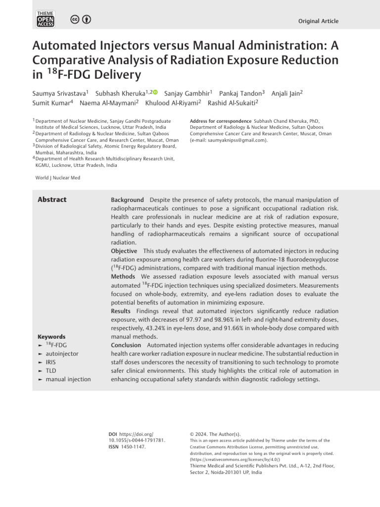 Automated Injectors Versus Manual Administration A | PDF | Radiation ...