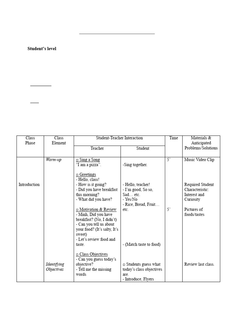 Unit 6 Supervise Whole Class Learning | PDF | Foods | Lesson Plan