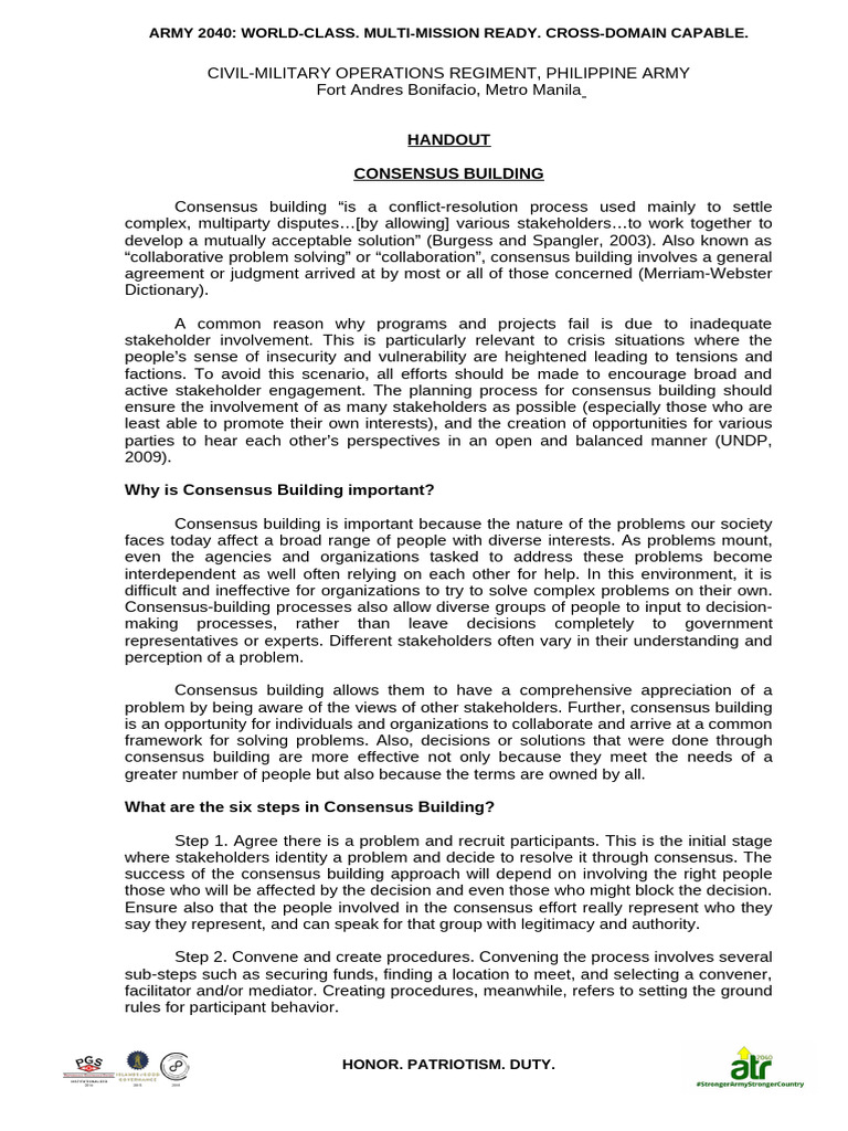 C. Handout - Consensus Building | PDF | Mediation | Consensus Decision Making