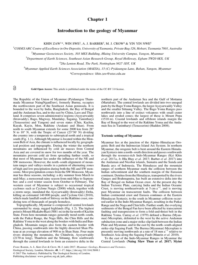 Chapter 1 Introduction To The Geology of Myanmar | PDF | Myanmar ...