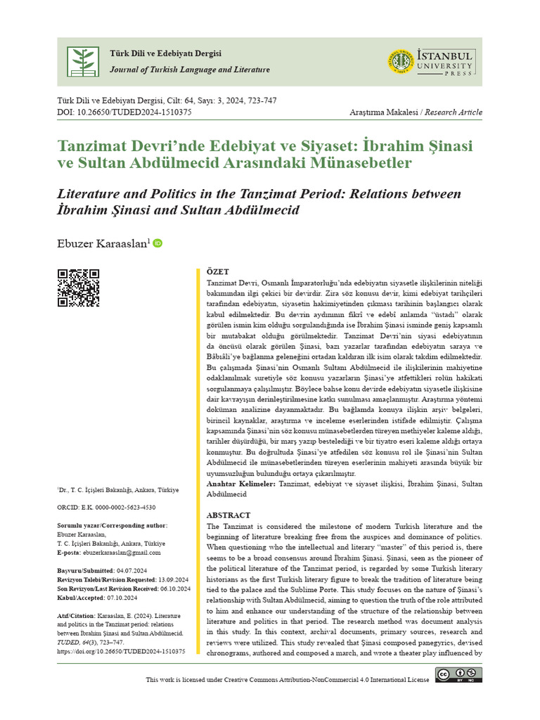 Tanzimat Literature and Politics: Şinasi's Role | PDF | Ottoman Empire ...