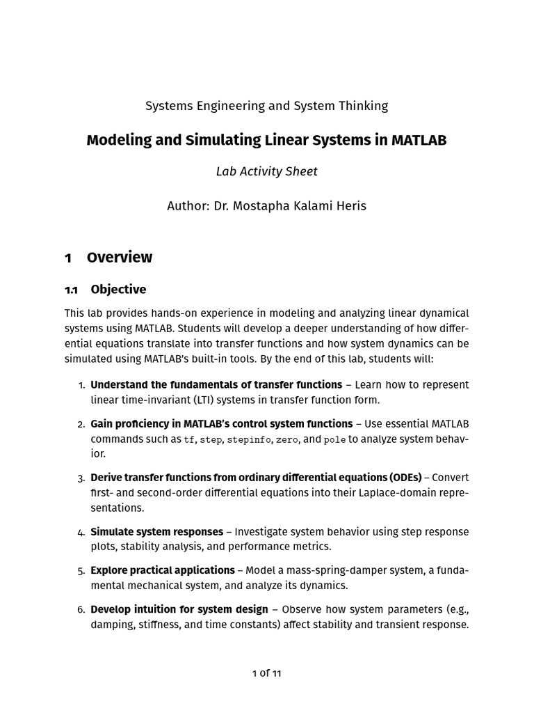 SE&ST Lab - Linear Systems in MATLAB | PDF | Damping | System