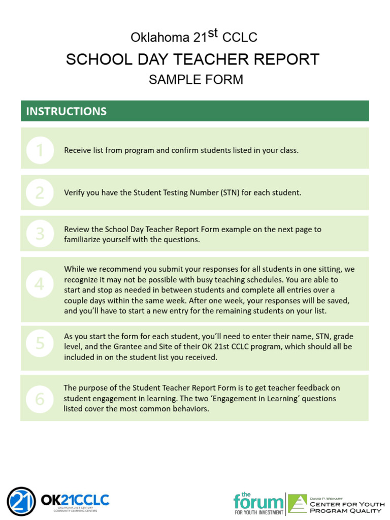 Sample Form School Day Teacher Report | PDF | Teachers | Teaching