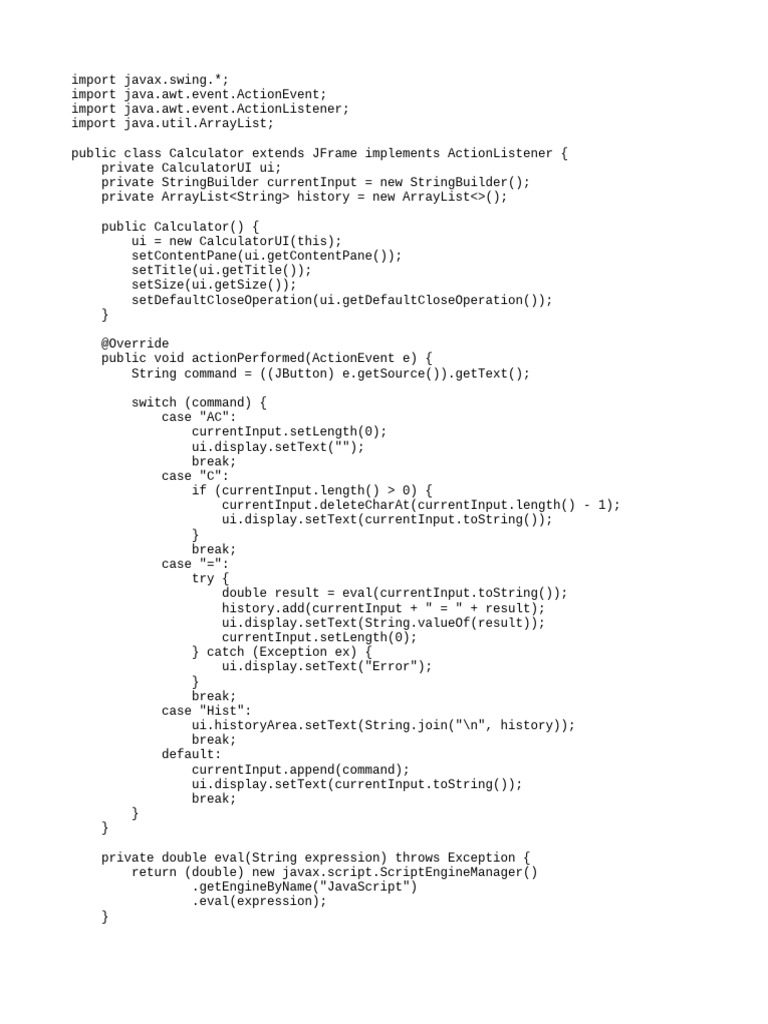 Java Swing Calculator Implementation | PDF