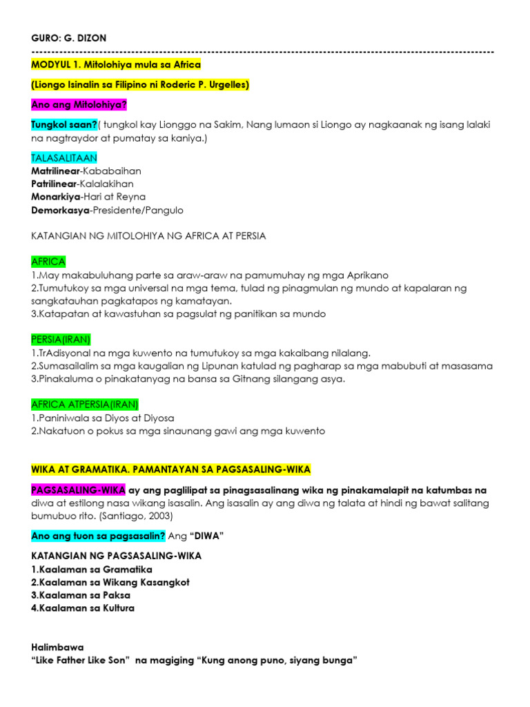 Lessons Fil10 3RDQ | PDF